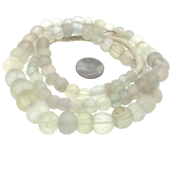 Translucent And White Mixed Old European Glass Beads Strand West Afr