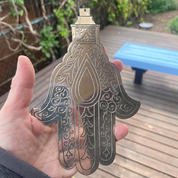 Large Contemporary Silver Metal Hamsa - Rita Okrent Collection (J259)