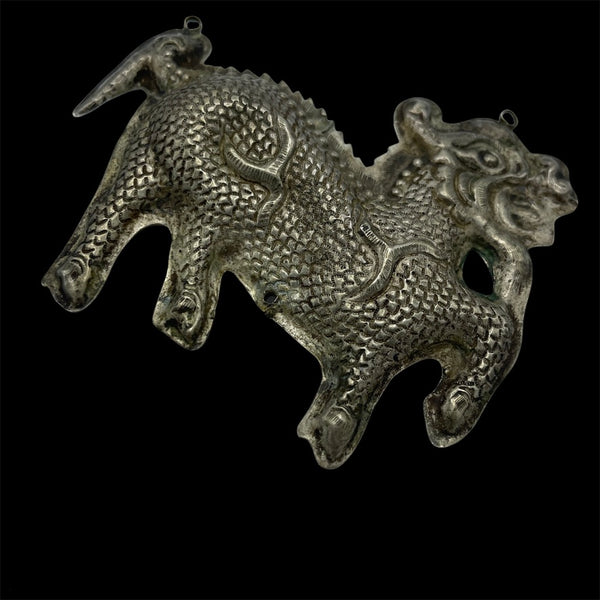 Antique Chinese Silver Repousse Qilin Dragon Pendant - Rita Okrent Col ...